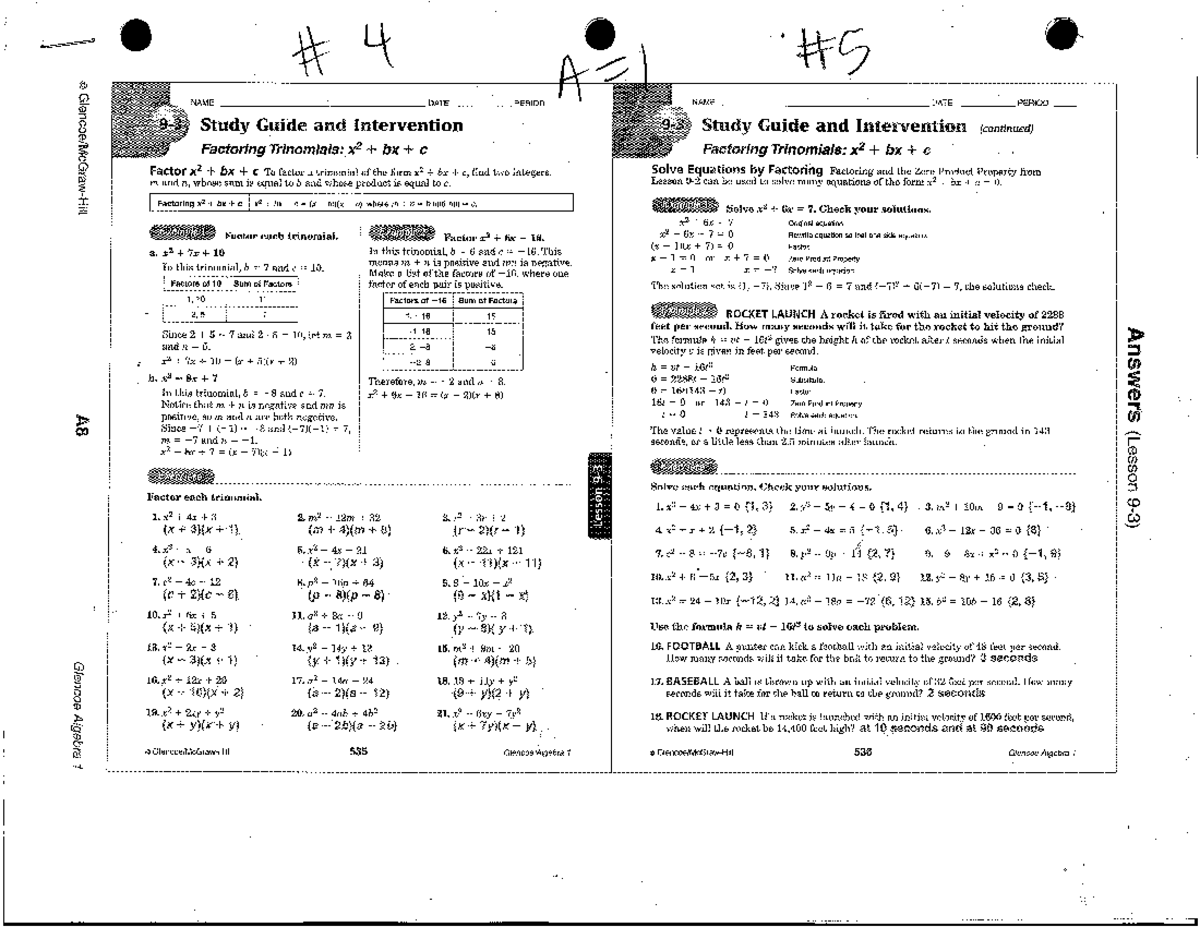 Factoring when a 1 answer key - CPMA 512 - Studocu