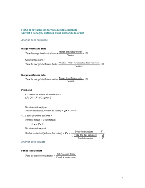 Formule microcrédit - Fiche de révision des formules et des éléments servant à détaillée demande ...