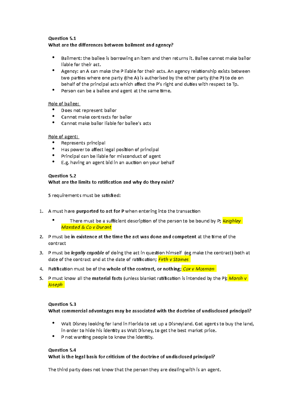 Tutorial 4 - Question 5. What are the differences between bailment and ...