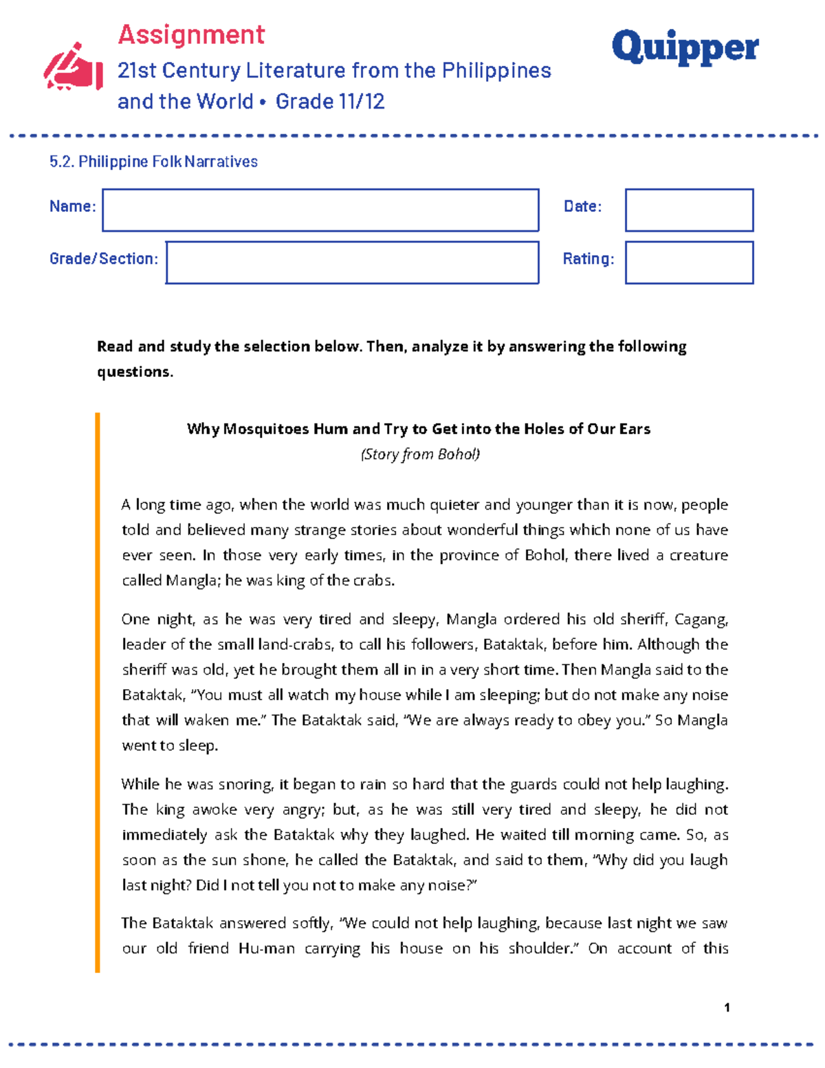 ME Eng LT 11 Q1 0502 AS Philippine Folk Narratives - 21st Century ...
