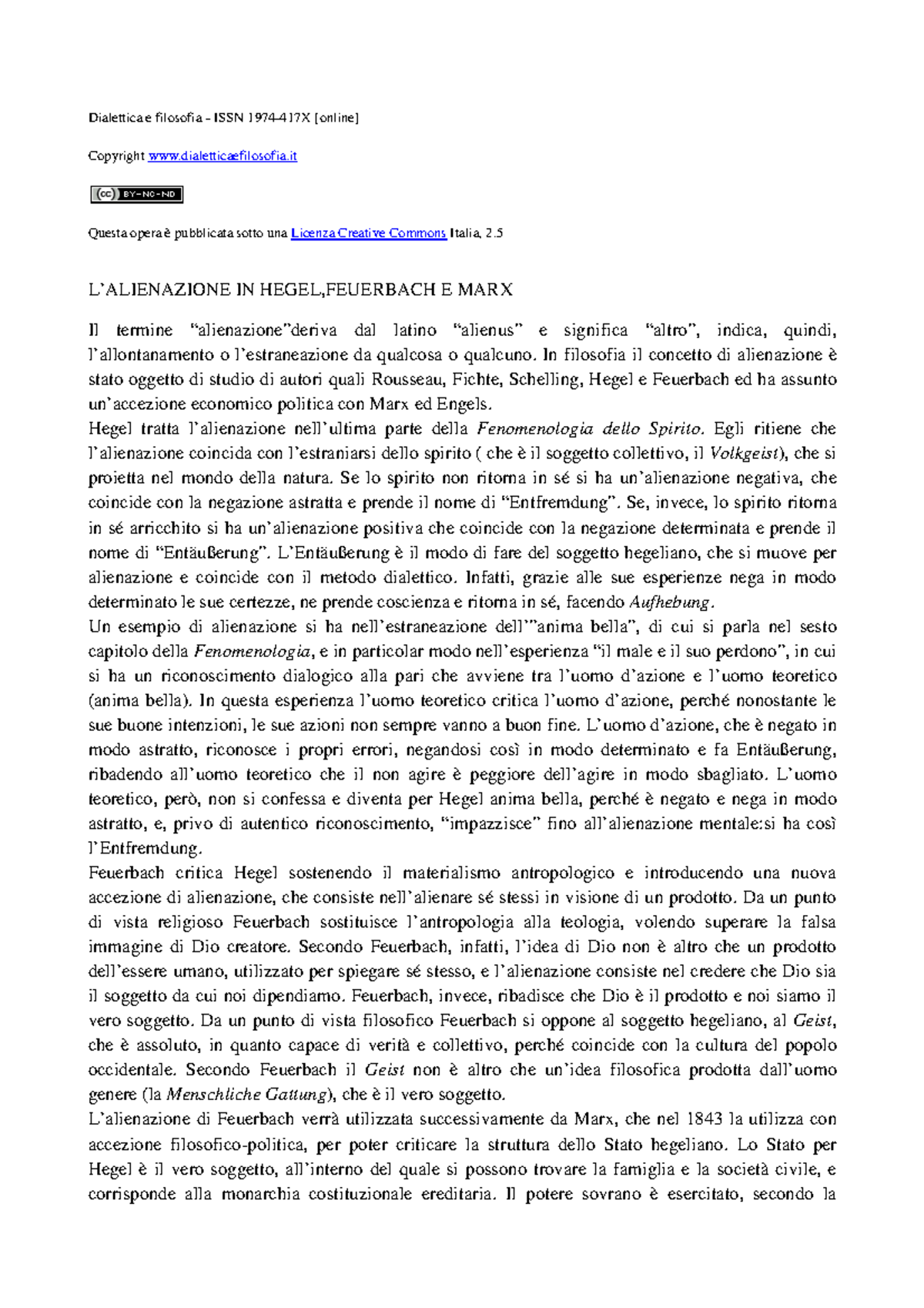 Nascita e sviluppo dell'alienazione, soprattutto in Marx - STORIA DELLA ...