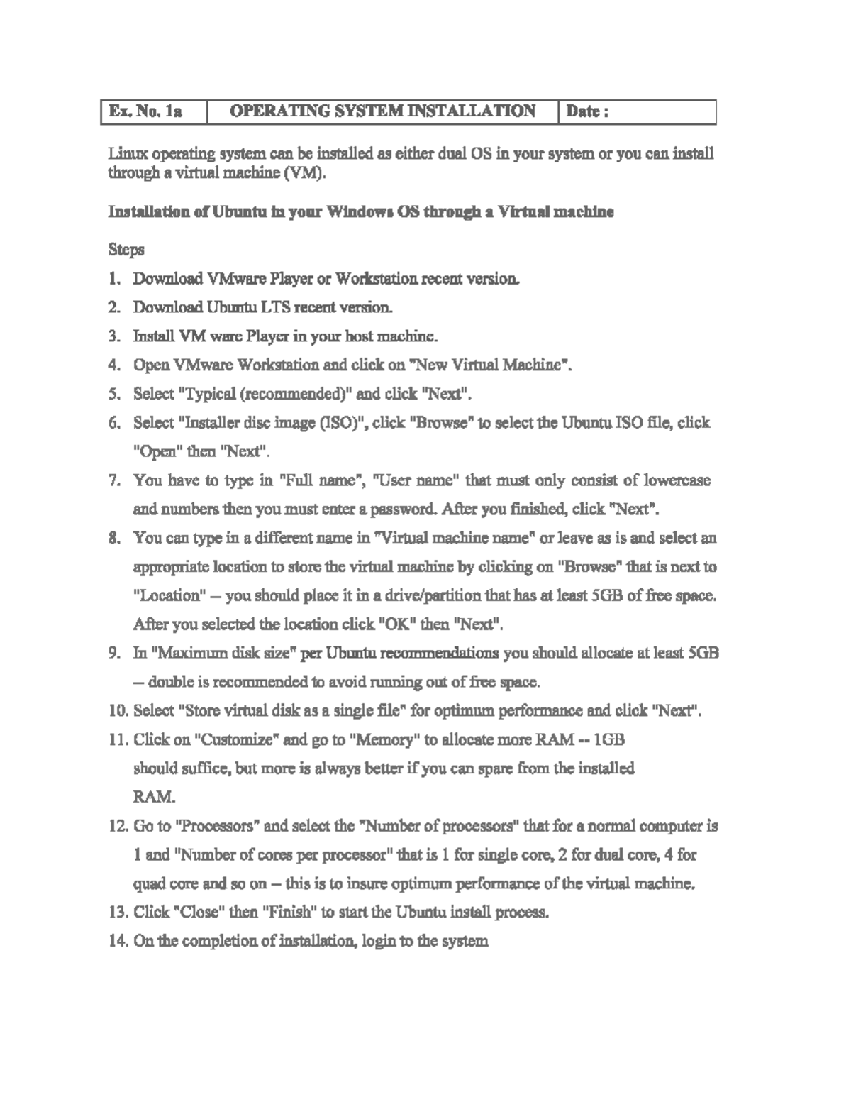 OS Expt1 - experimentation material of operating system - Ex. No. 1a OPERATING SYSTEM ...