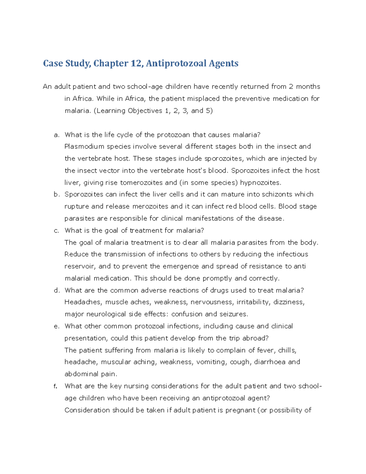 BL Karch 8e CS Chapter 12 - Case Study, Chapter 12, Antiprotozoal ...