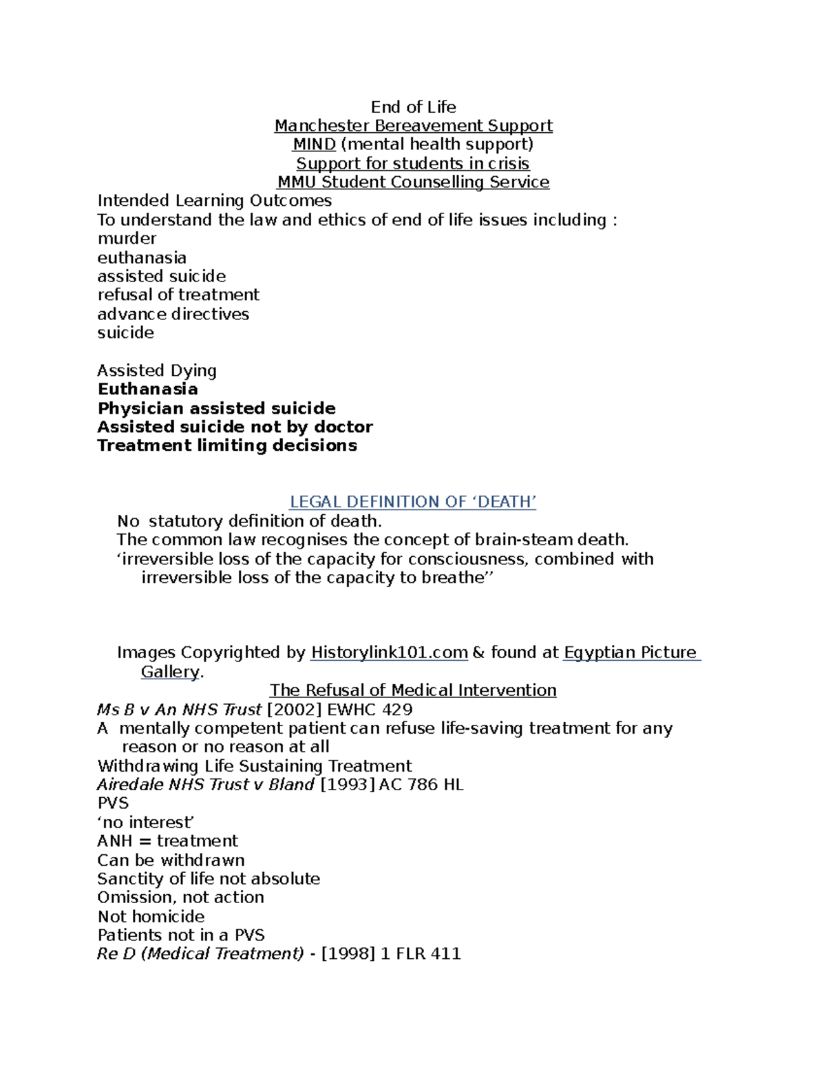 End of Life notes- Medical law and ethics - End of Life Manchester ...
