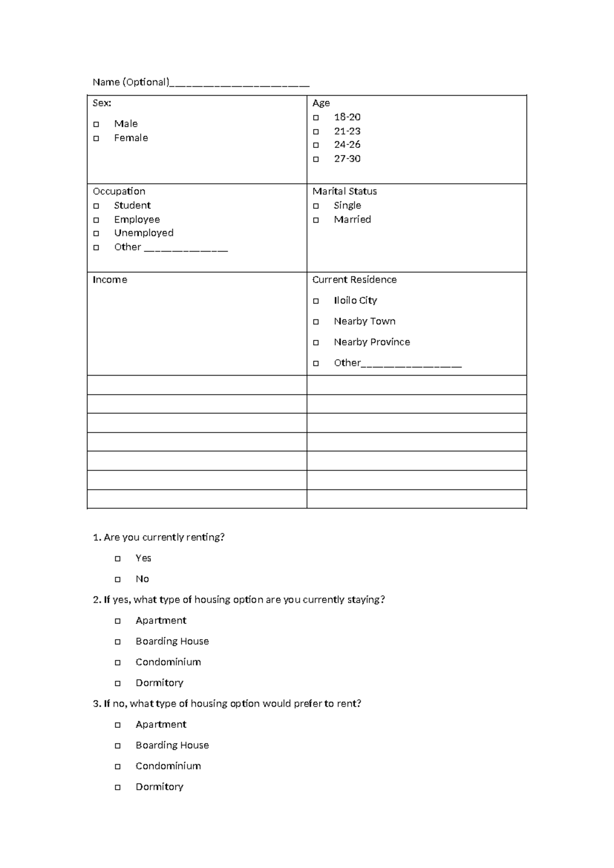 Feasib survey - Name (Optional)_________________________ Sex: Male ...