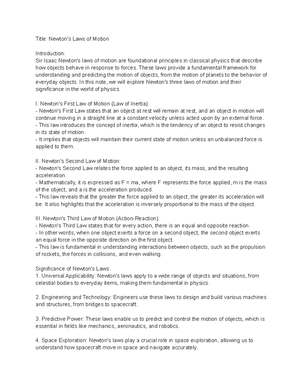 Title Newton's Laws of Motion - Title: Newton's Laws of Motion ...