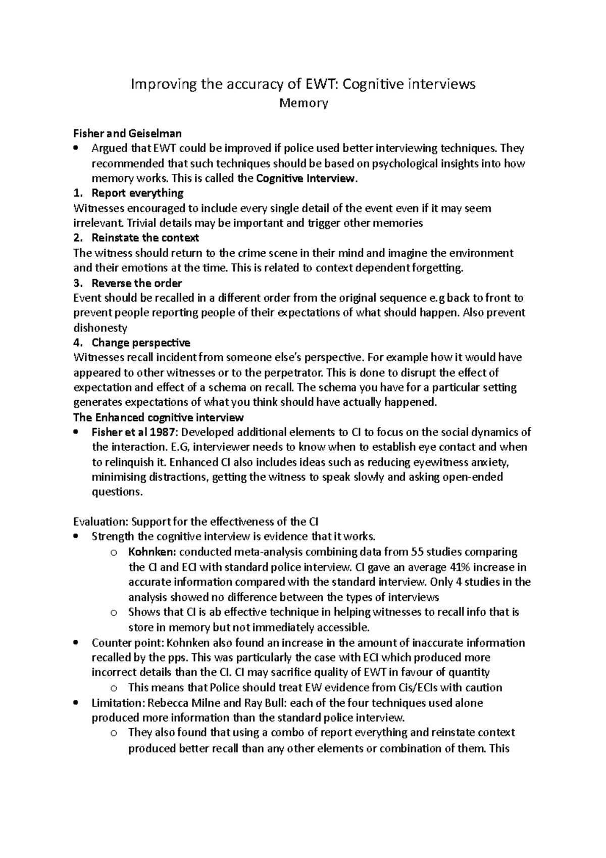 Cognitive interviews - Improving the accuracy of EWT: Cognitive ...