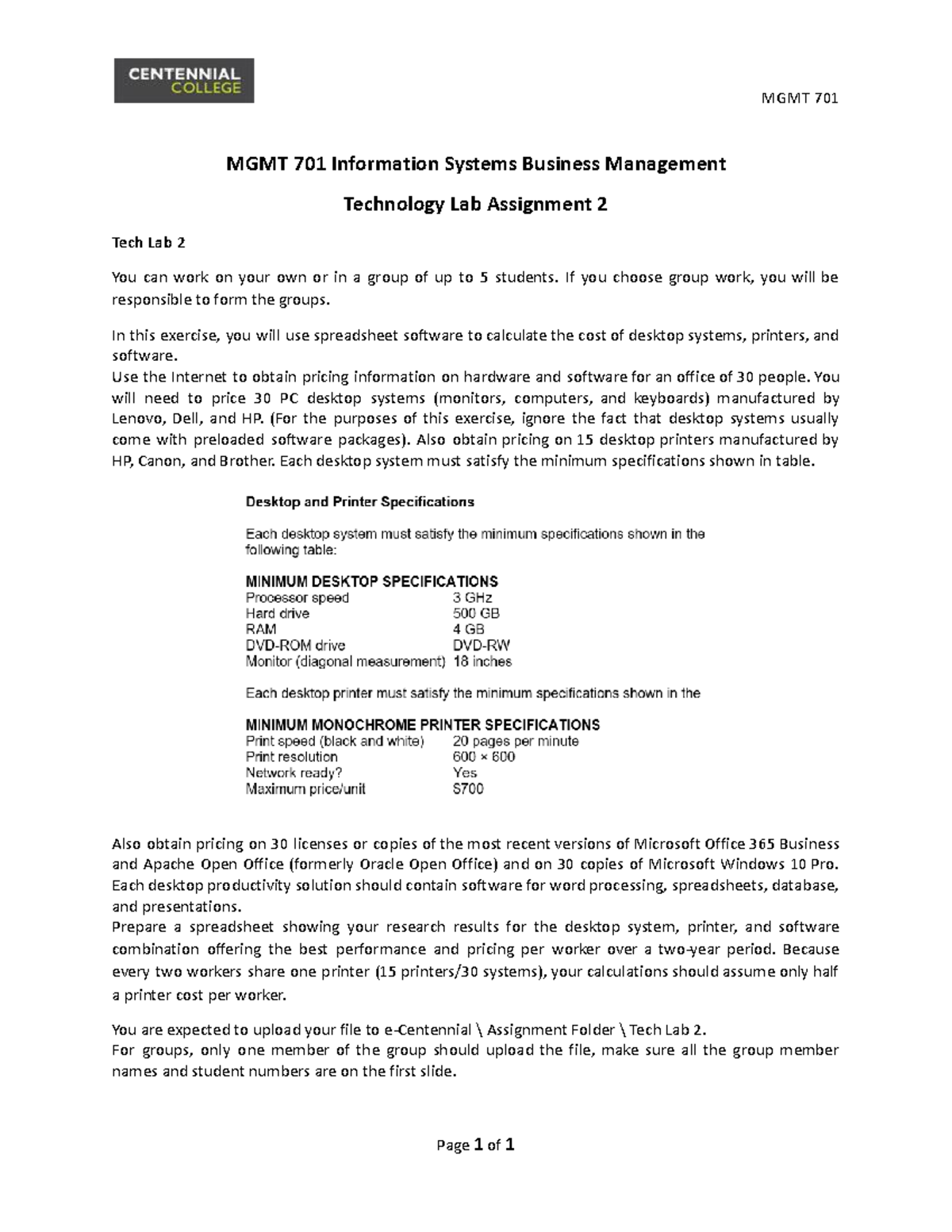 MGMT 701 Tech Lab 2 - assignment - MGMT 701 MGMT 701 Information ...