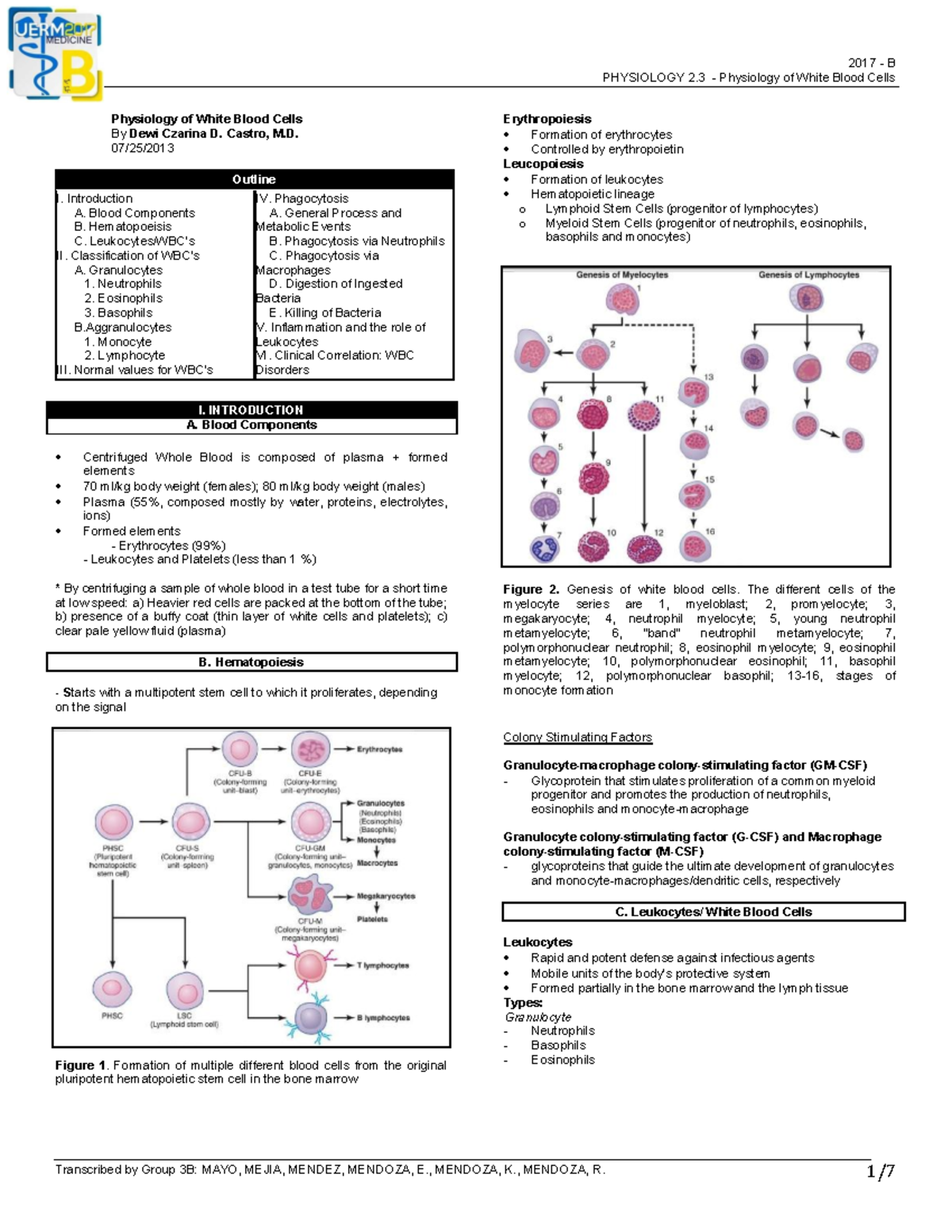 Physiology 2.3 WBC Physiology - Dr. Castro - PHYSIOLOGY 2 - Physiology ...