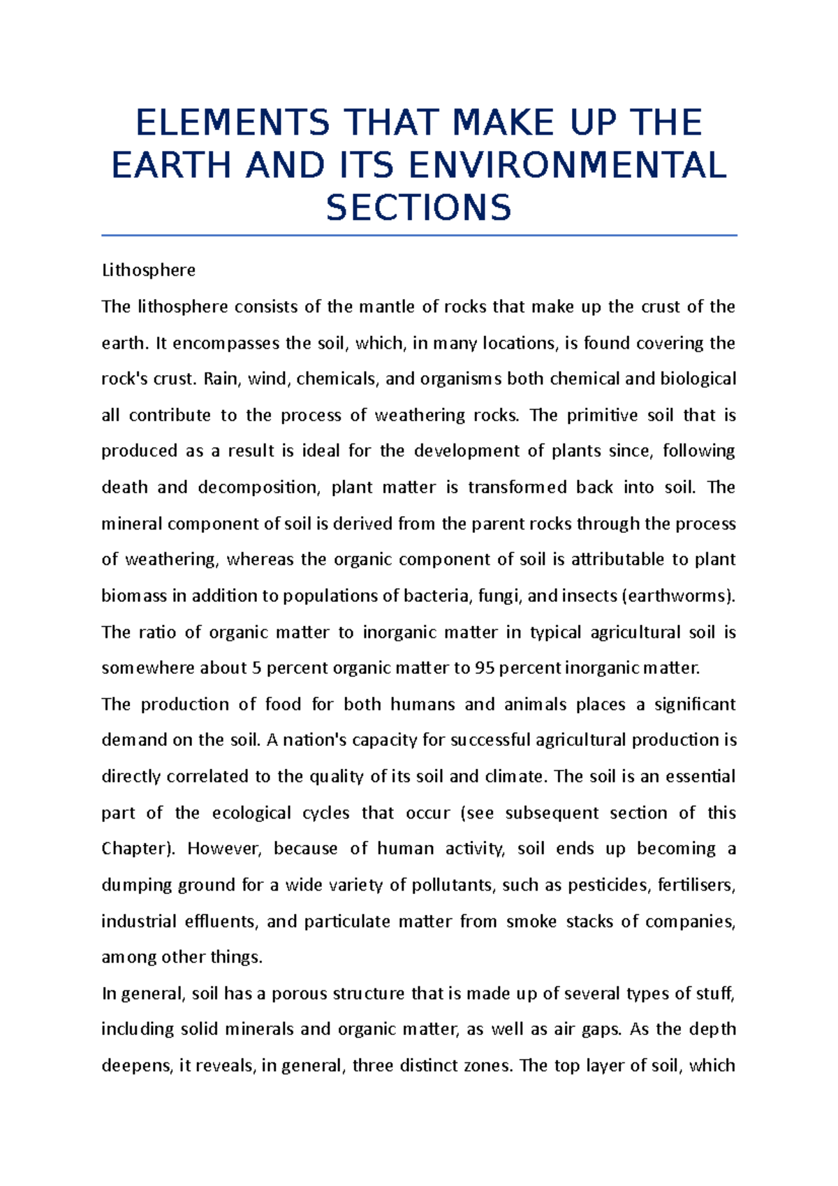 Elements THAT MAKE UP THE Earth AND ITS Environmental Sections ...