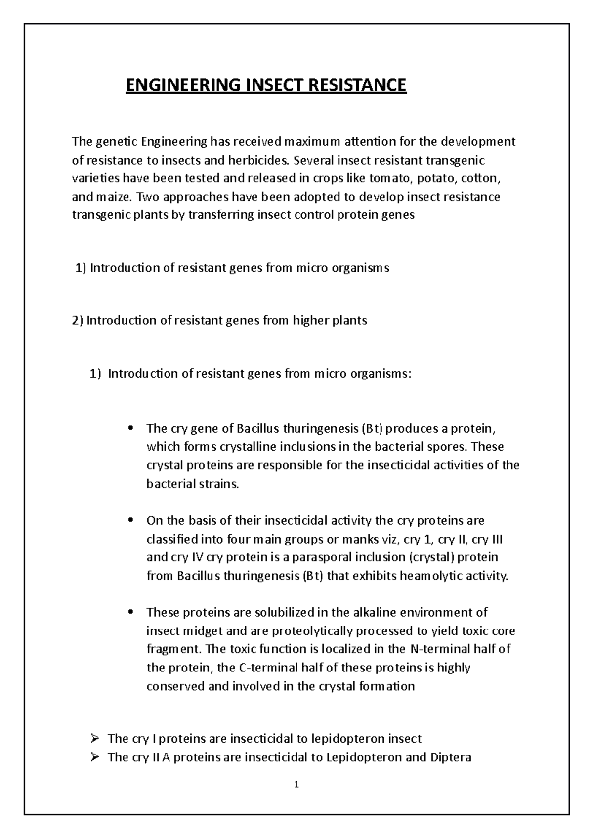 Engineering Insect Resistance - Genetics - Studocu
