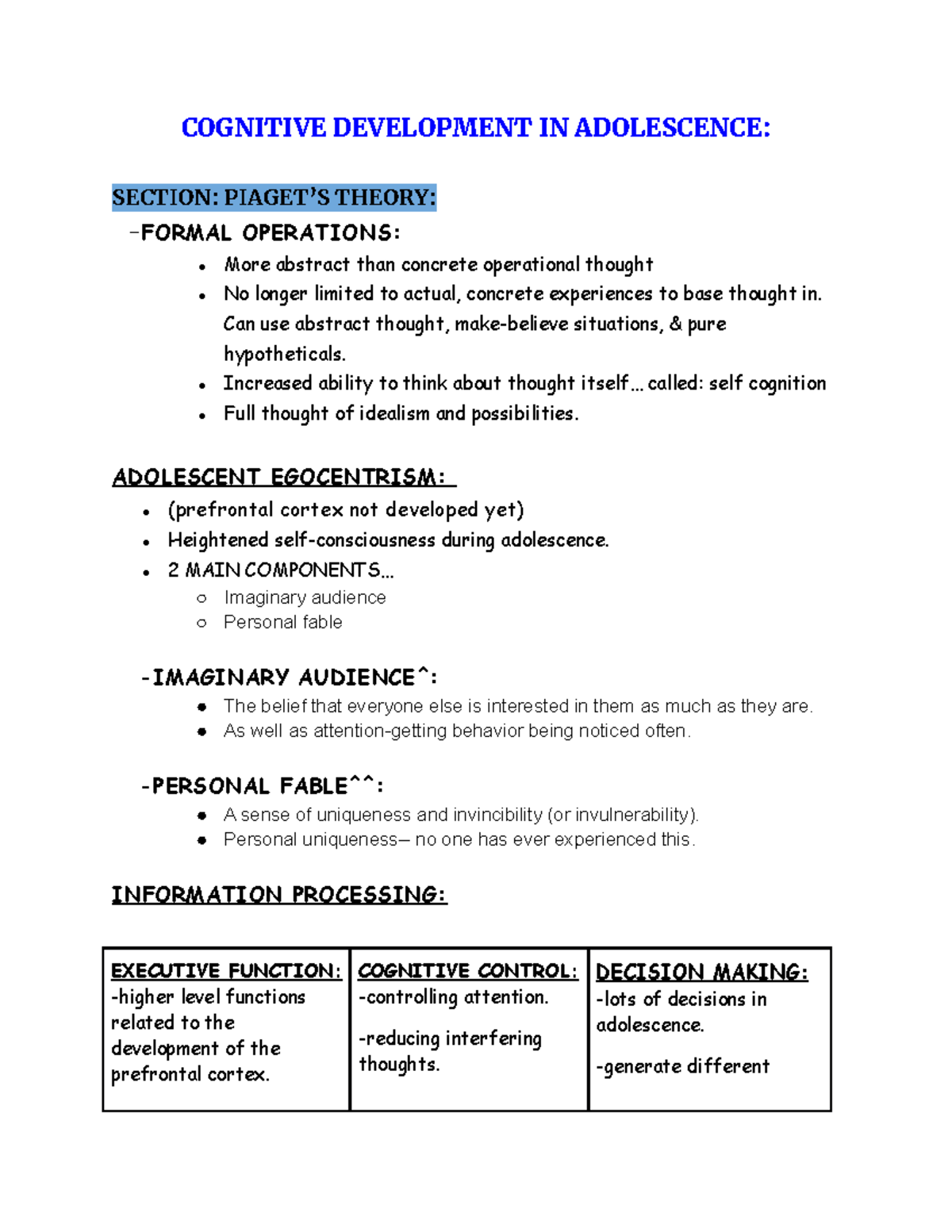 Cognitive Development In Adolescence Notes - COGNITIVE DEVELOPMENT IN ...