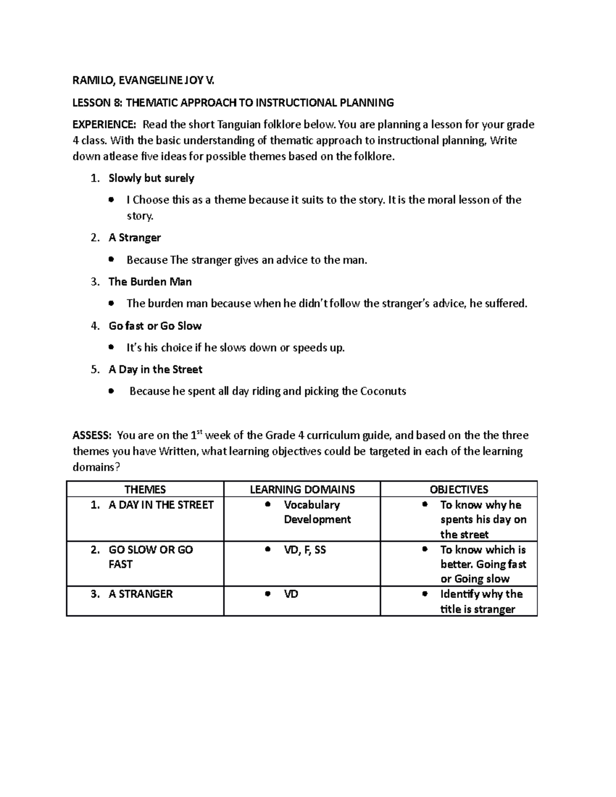 Lesson 8 - dsfv - RAMILO, EVANGELINE JOY V. LESSON 8: THEMATIC APPROACH ...