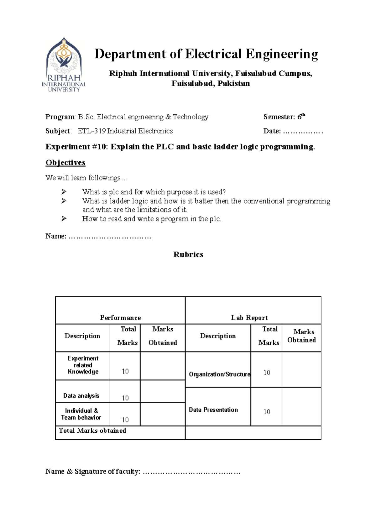 Exp no 10 - industrial electronic lab - Department of Electrical ...