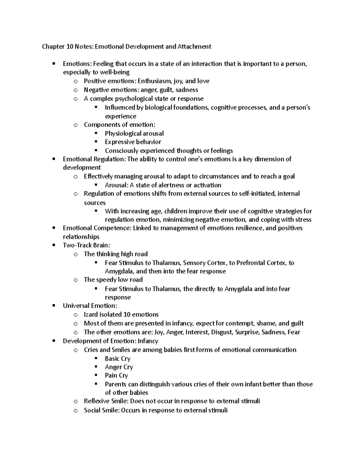 Chapter 10 Notes - Chapter 10 Notes: Emotional Development and ...