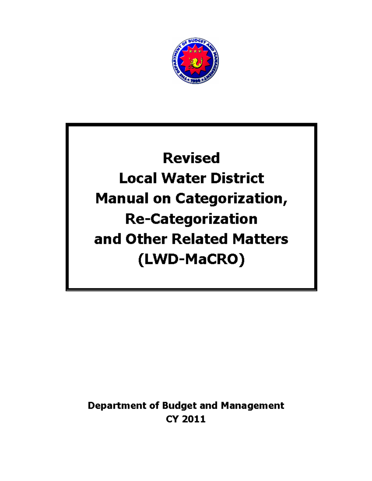 Revised Local Water District Manual Ma CRO - Department of Budget and ...