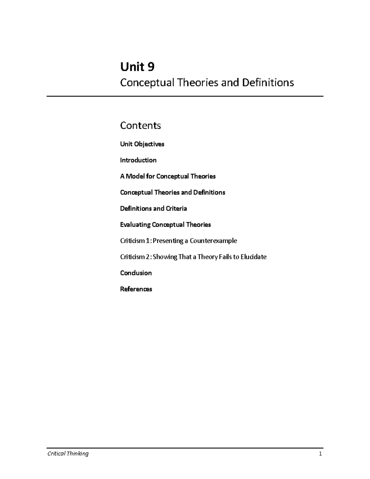 Unit09 Conceptual Theories and Definitions - Critical Thinking 1 Unit 9 ...