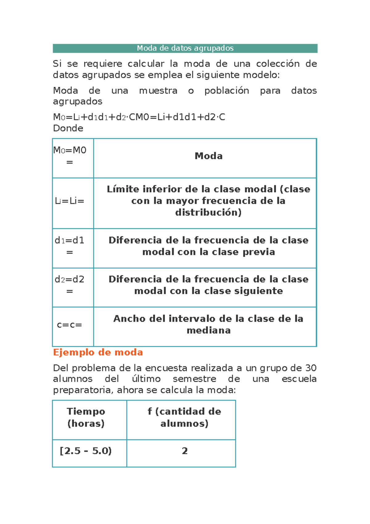 Moda de datos agrupados - Estos se sustituyen en el modelo matemático ...
