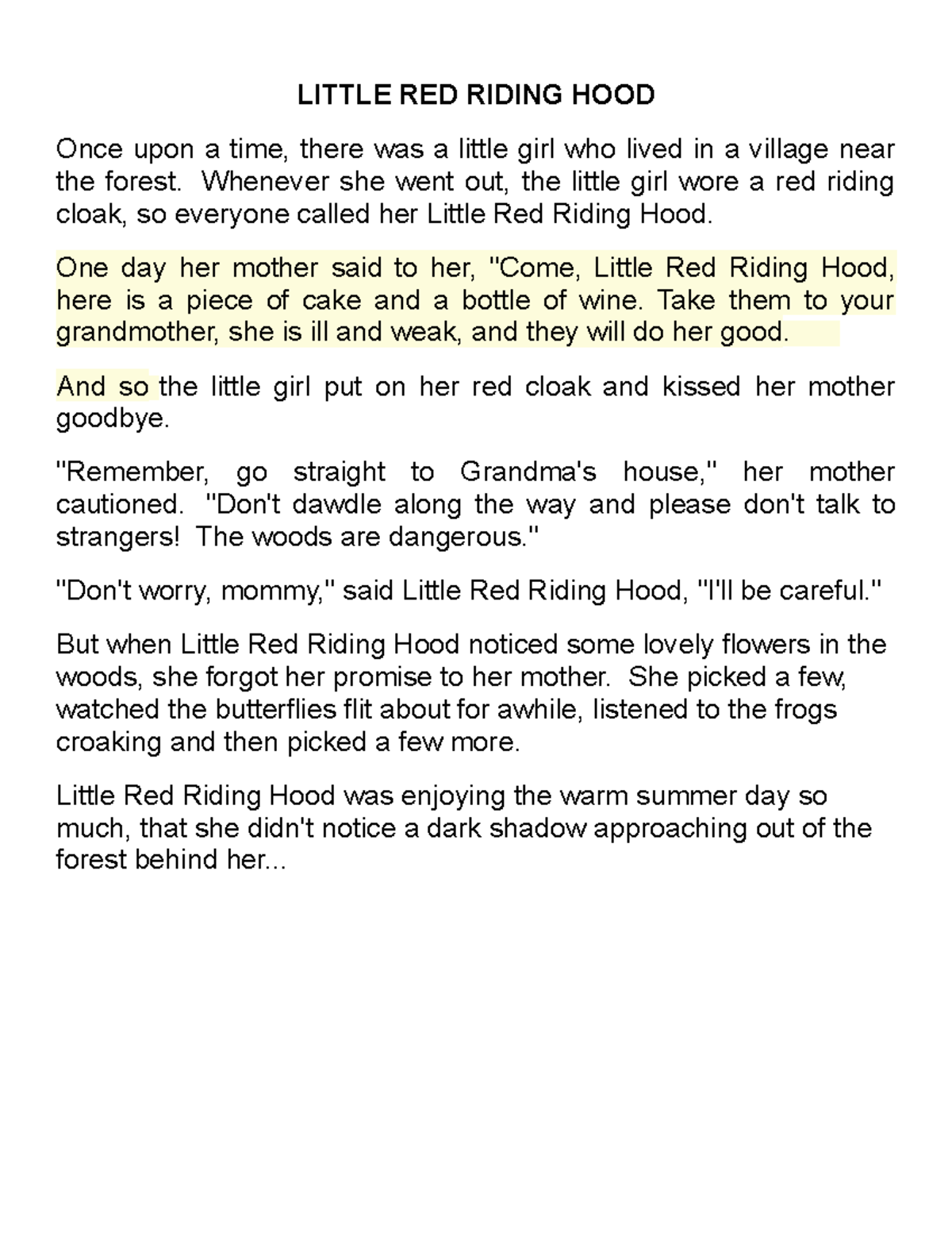 Little RED Riding HOOD - Storytelling - LITTLE RED RIDING HOOD Once ...