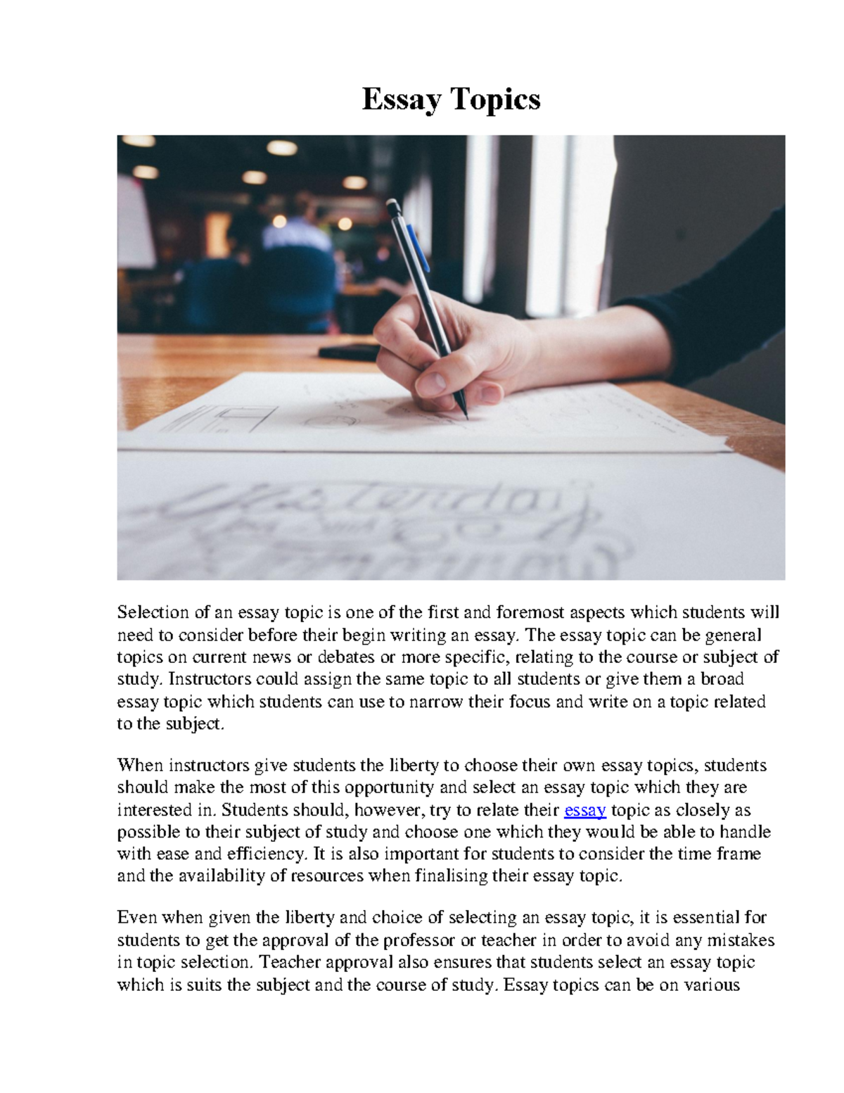 Essay Topics Grade 7 Essay Topics Selection Of An Essay Topic Is 