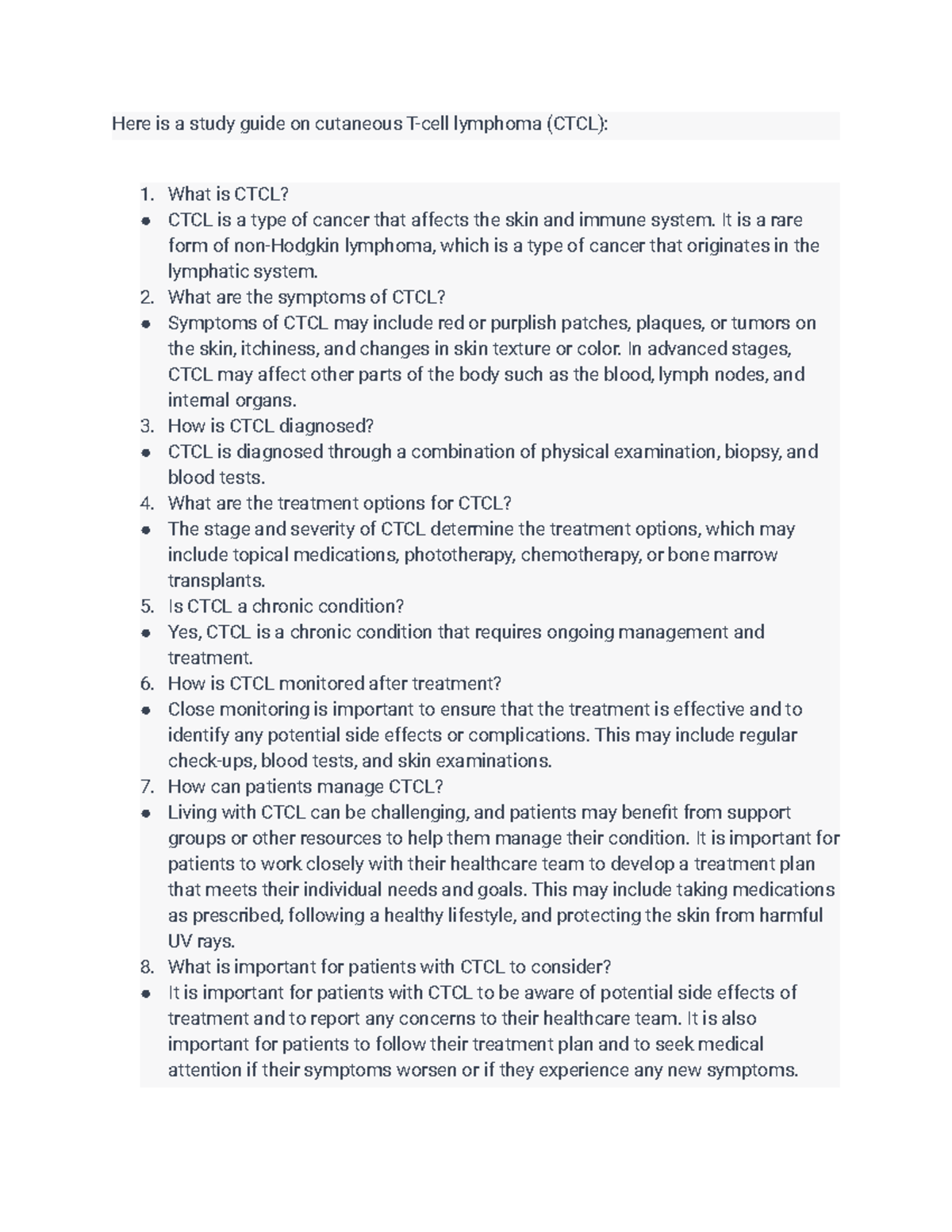 cutaneous T-cell lymphoma study guide - Here is a study guide on ...