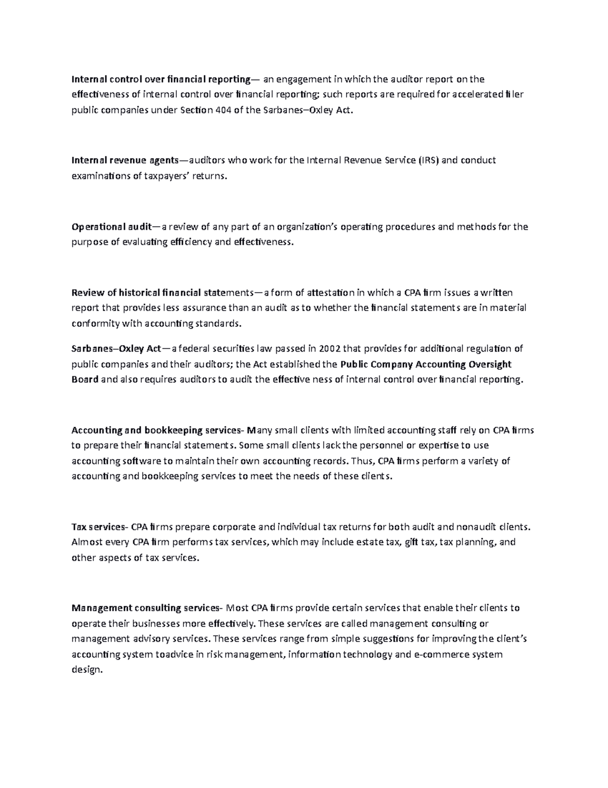 Accounting services and forms of businesses - Internal control over ...