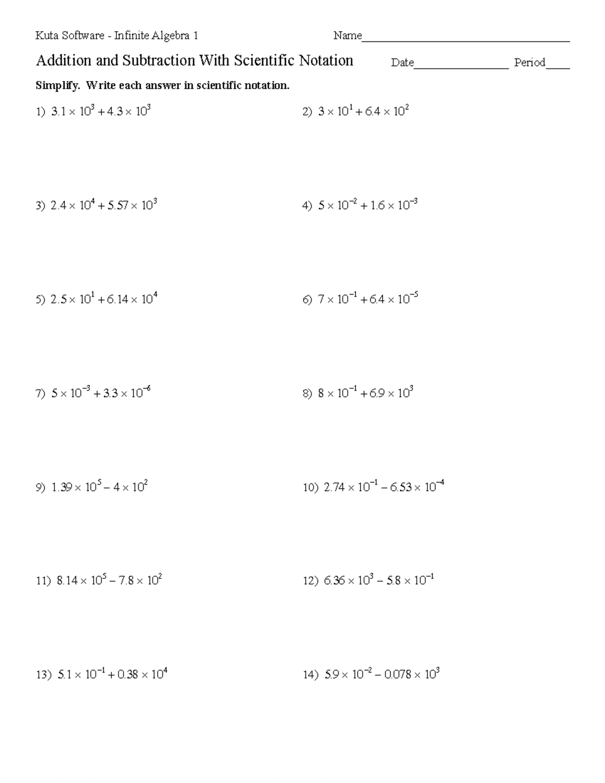 Addition and Subtraction Scientific Notation - ©M Z 2 D 0 [ 2 K 2 d ...