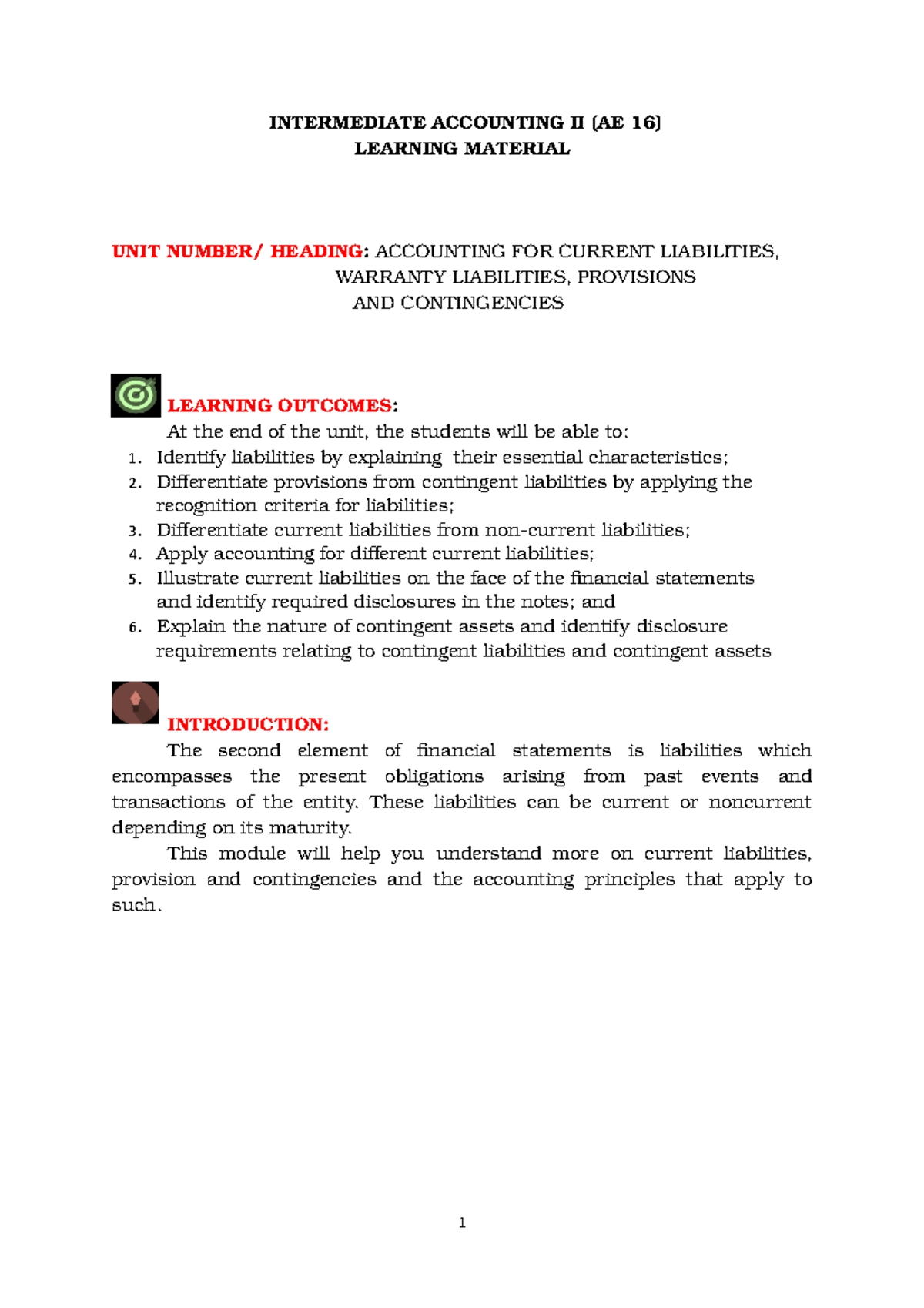Ia2 Module Current Liabilities Provisions And Contingencies Revised