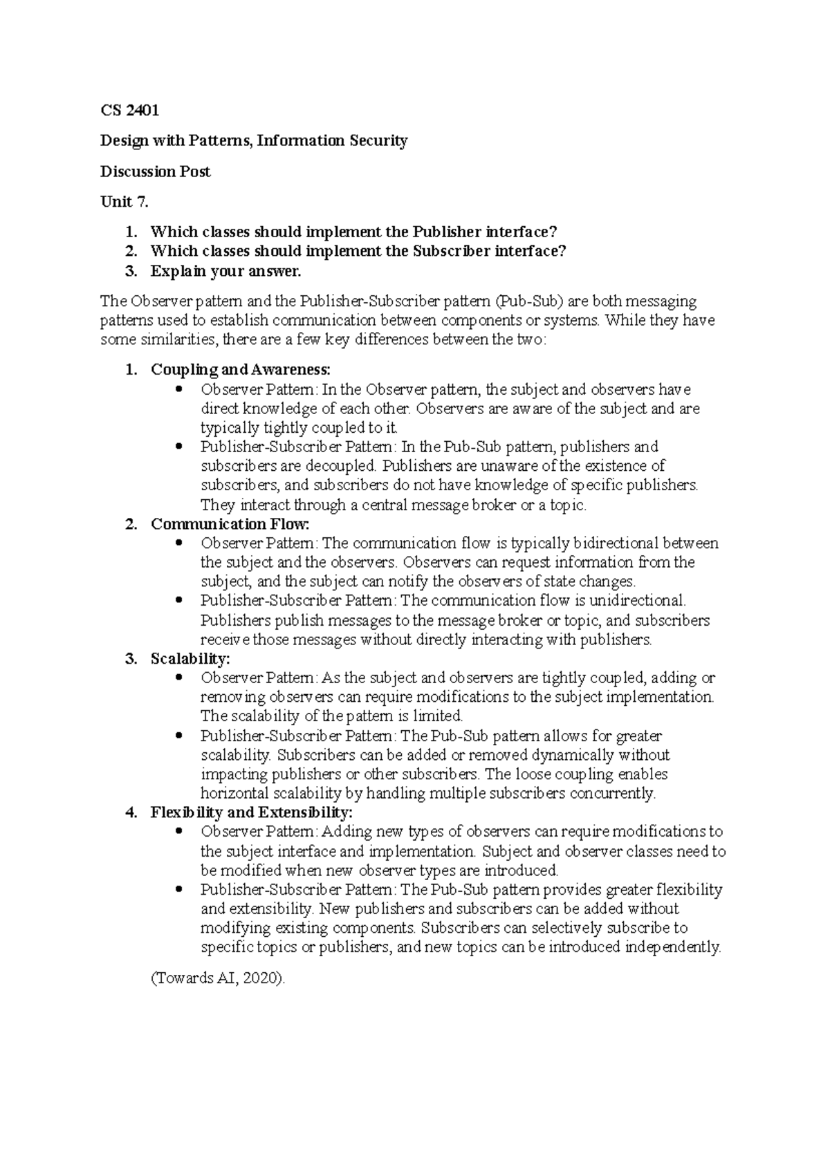 CS 2401 Discussion post Unit 7 - CS 2401 Design with Patterns ...