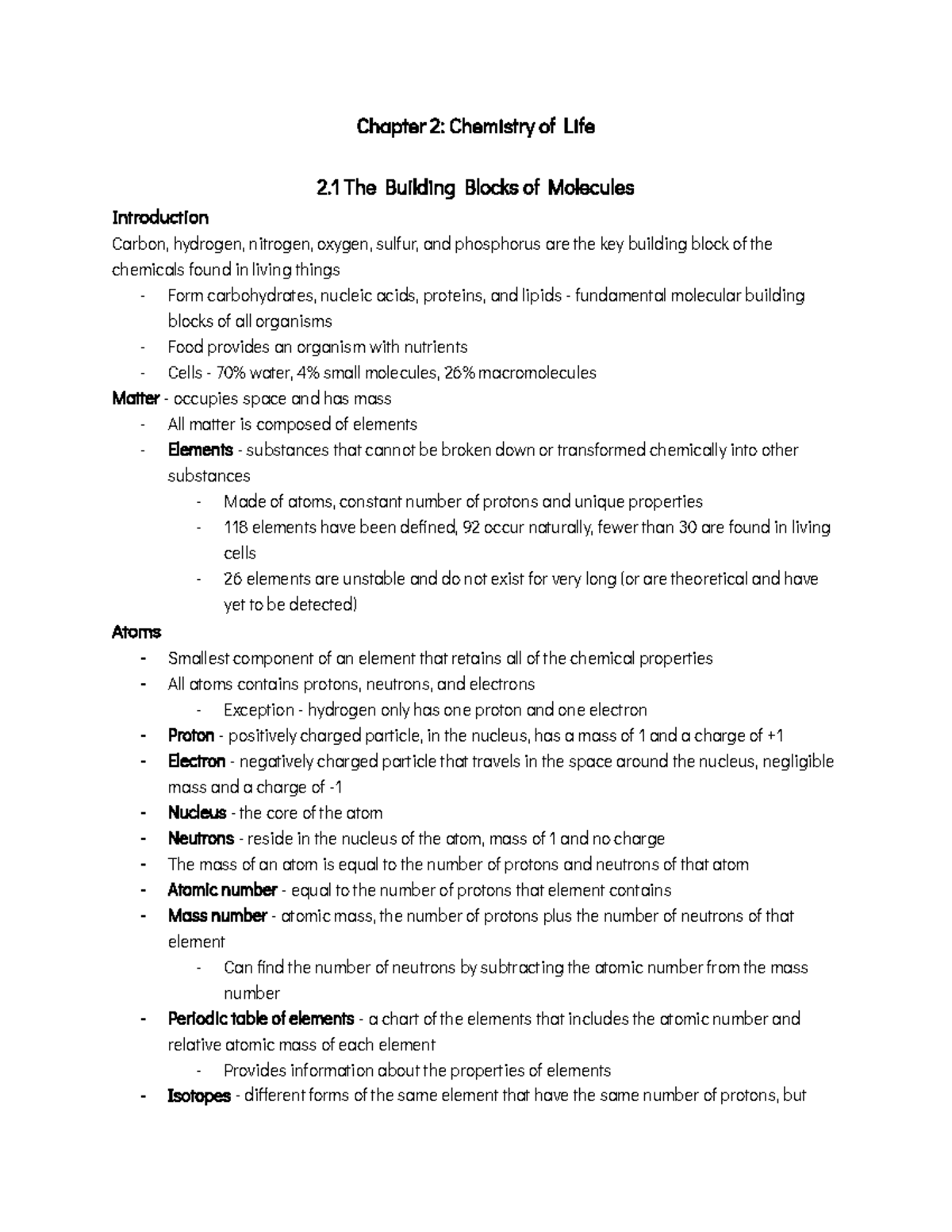 Lesson 5 - Principles of Biology - Chapter 2: Chemistry of Life 2 The ...