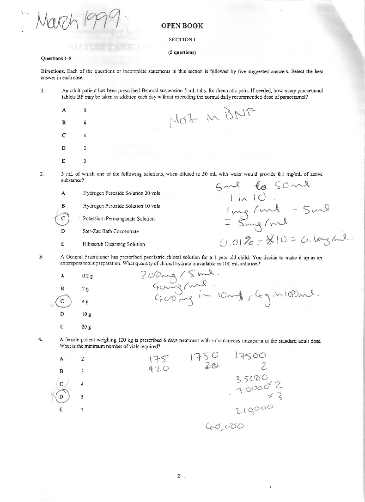 [GPh C][Calculations] 1999 (Asad) - clinical pharmacy - Studocu