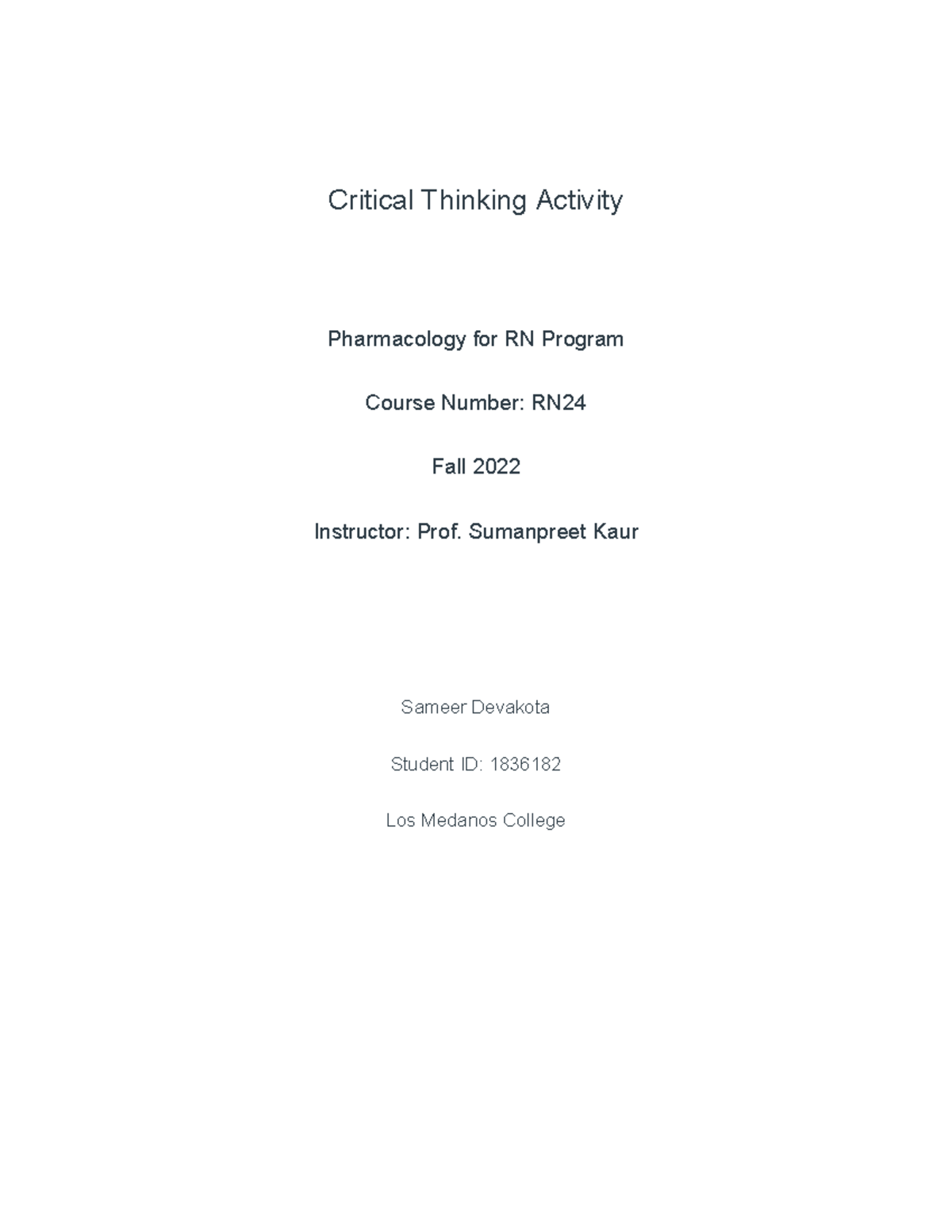 Critical Thinking Activity- November 30th, 2022 - Critical Thinking ...