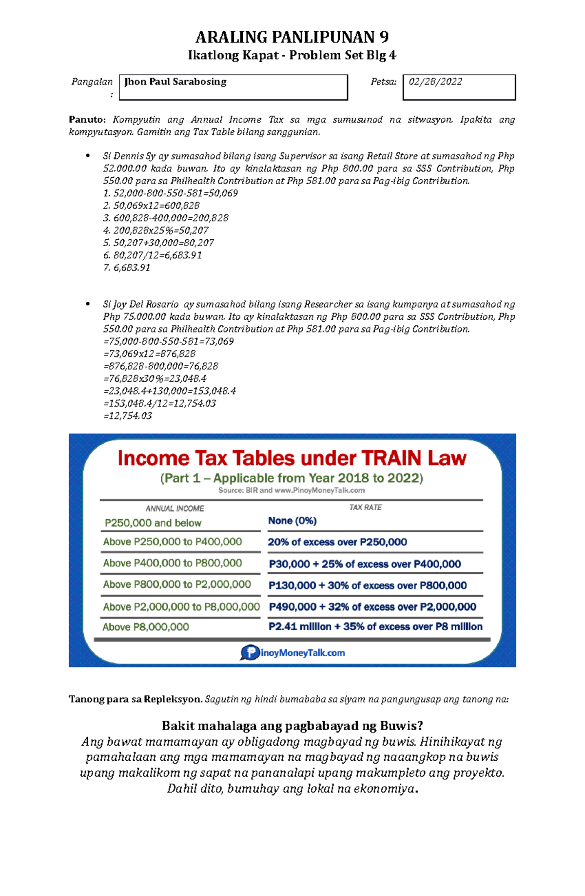 AP 9 Q3 Problem Set 3.1 DONE - ARALING PANLIPUNAN 9 Ikatlong Kapat ...
