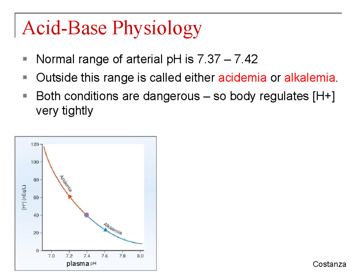 Lecture 9to10 Acid Base-1 - Normal range of arterial pH is 7 – 7 ...