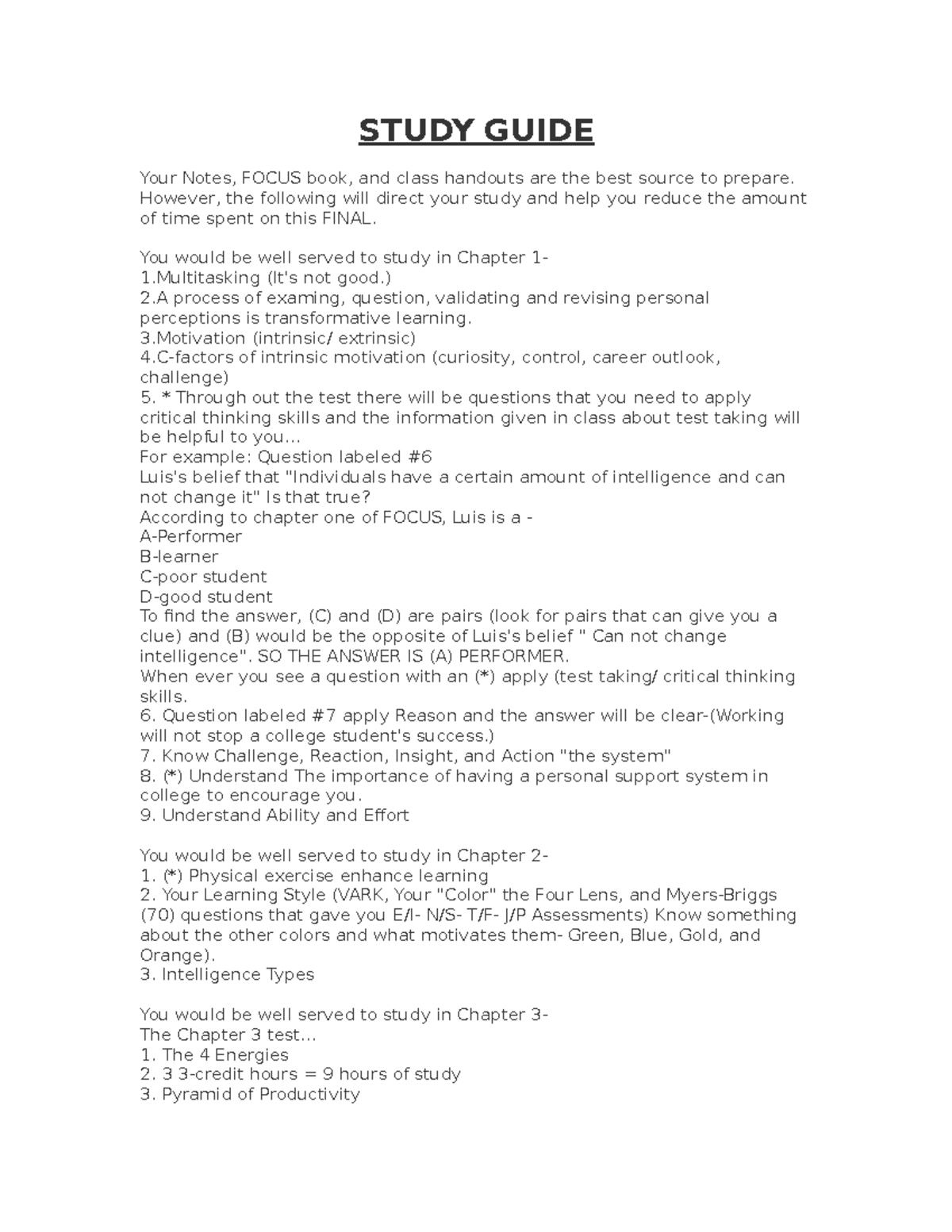 Test Study Guide - STUDY GUIDE Your Notes, FOCUS book, and class ...