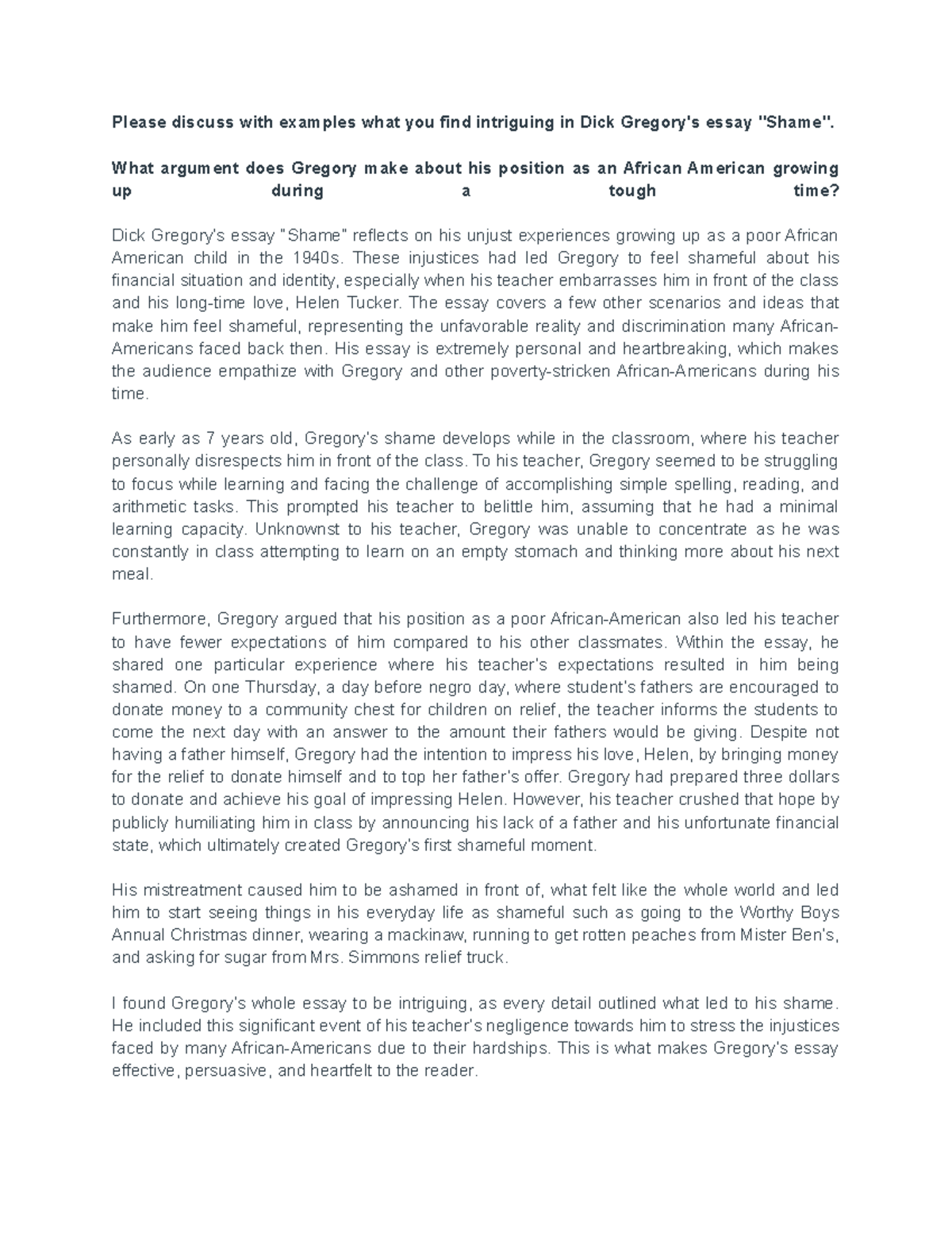 RR Dick Gregory Shame Rhetorical Analysis on Trump - Please discuss ...