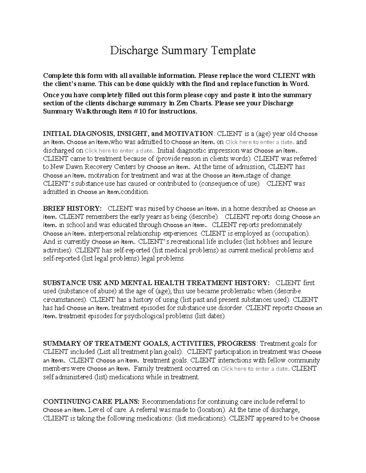 Discharge Summary Template (19) - Discharge Summary Template Complete ...