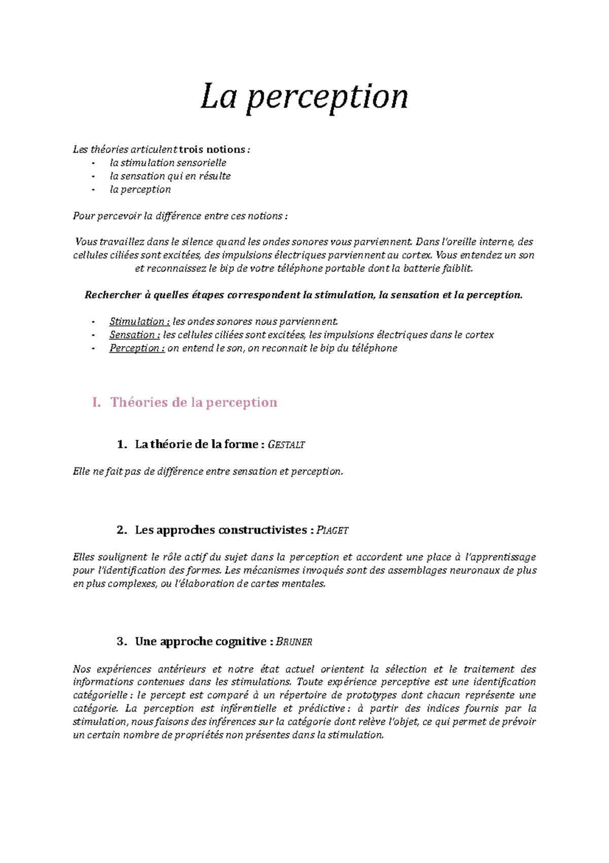 2 - La perception - Notes de cours Initiation aux sciences cognitives ...