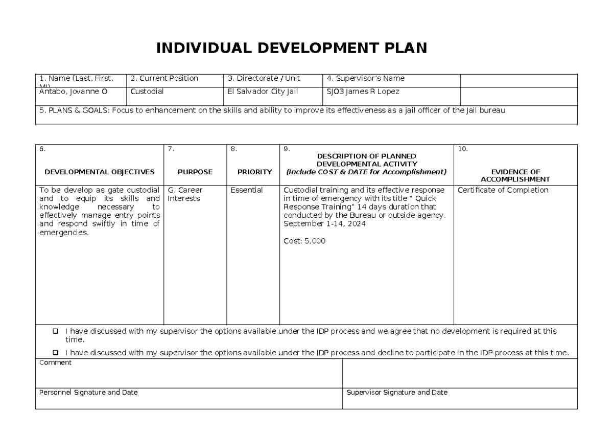 BJMP-IDP-FORM-JO1 Antabo - INDIVIDUAL DEVELOPMENT PLAN 1. Name (Last ...