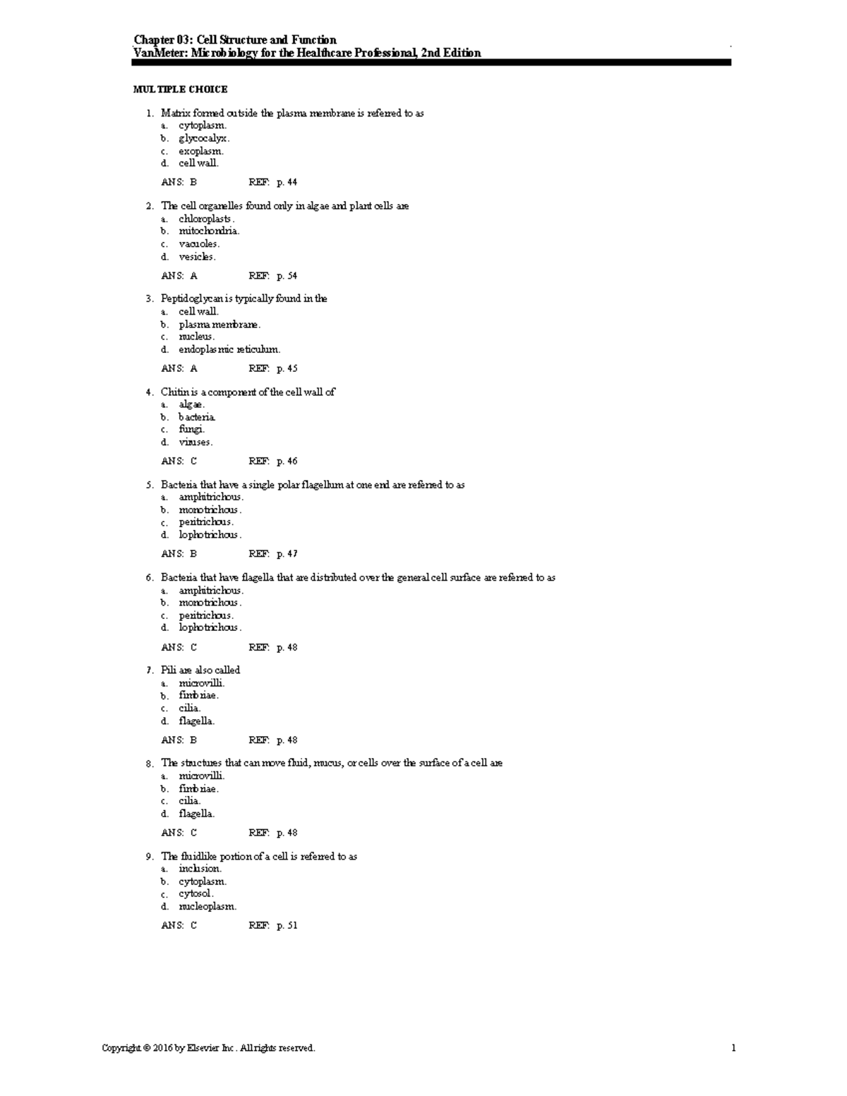 CH 3 - Chapter Review Questions - Chapter 03: Cell Structure and ...