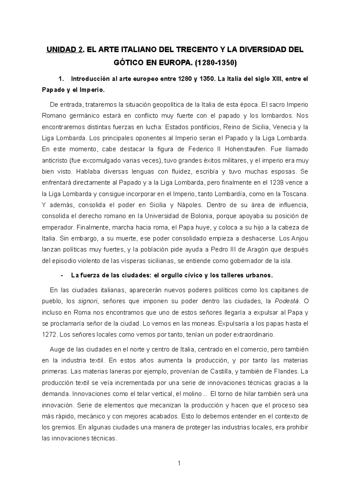 Histpria del Arte gótico tema 2 - UNIDAD 2. EL ARTE ITALIANO DEL ...