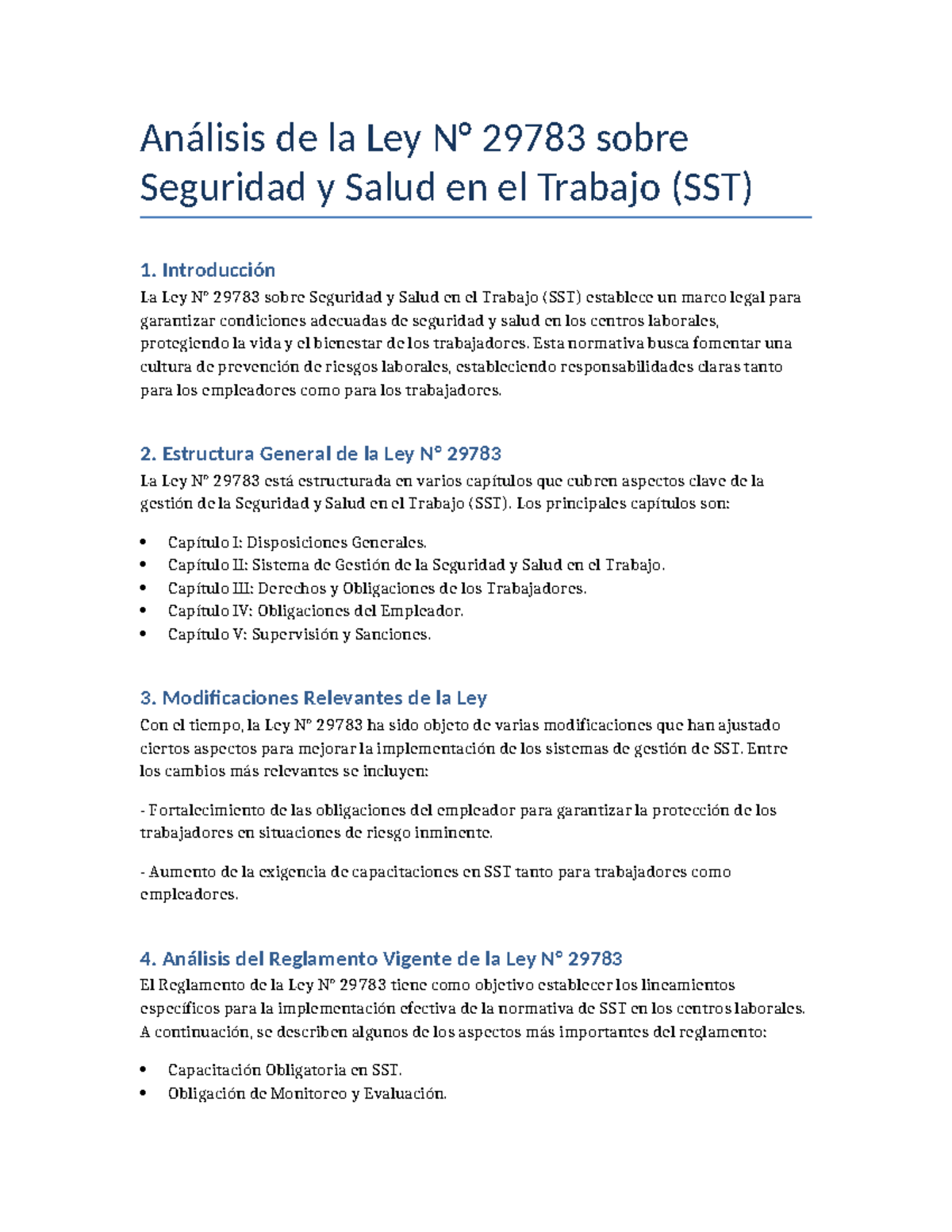 Analisis Ley 29783 SST - una investigación sobre la ley - Análisis de la Ley N° 29783 sobre ...
