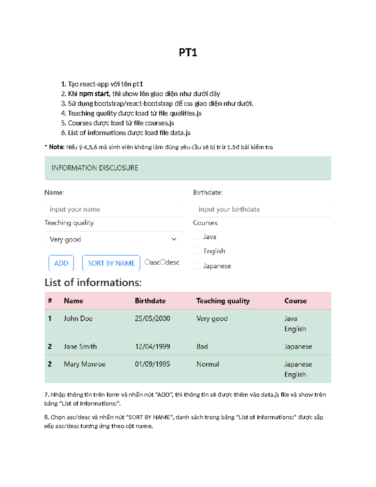 PT2 - PT2 - PT 1. Tạo react-app với tên pt 2. Khi npm start, thì show ...