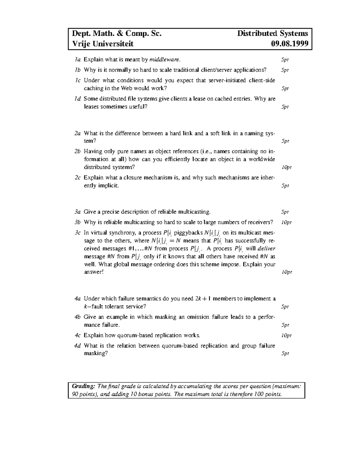 Distributed system programming practice questions 1997-08Ds-1998-06Ds ...