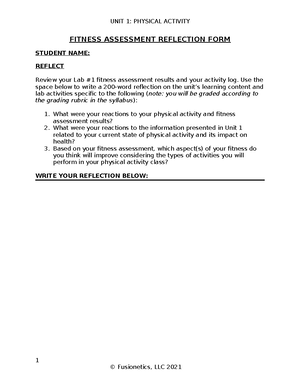 Fitness Assessment Reflection FORM - FITNESS ASSESSMENT REFLECTION FORM ...