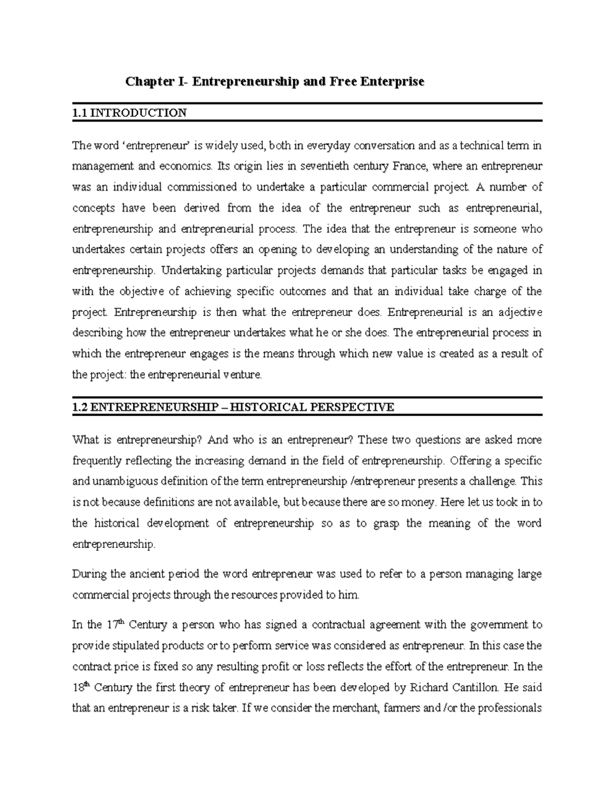 Chapter 1-1 - Chapter I- Entrepreneurship and Free EnterpriseChapter I ...