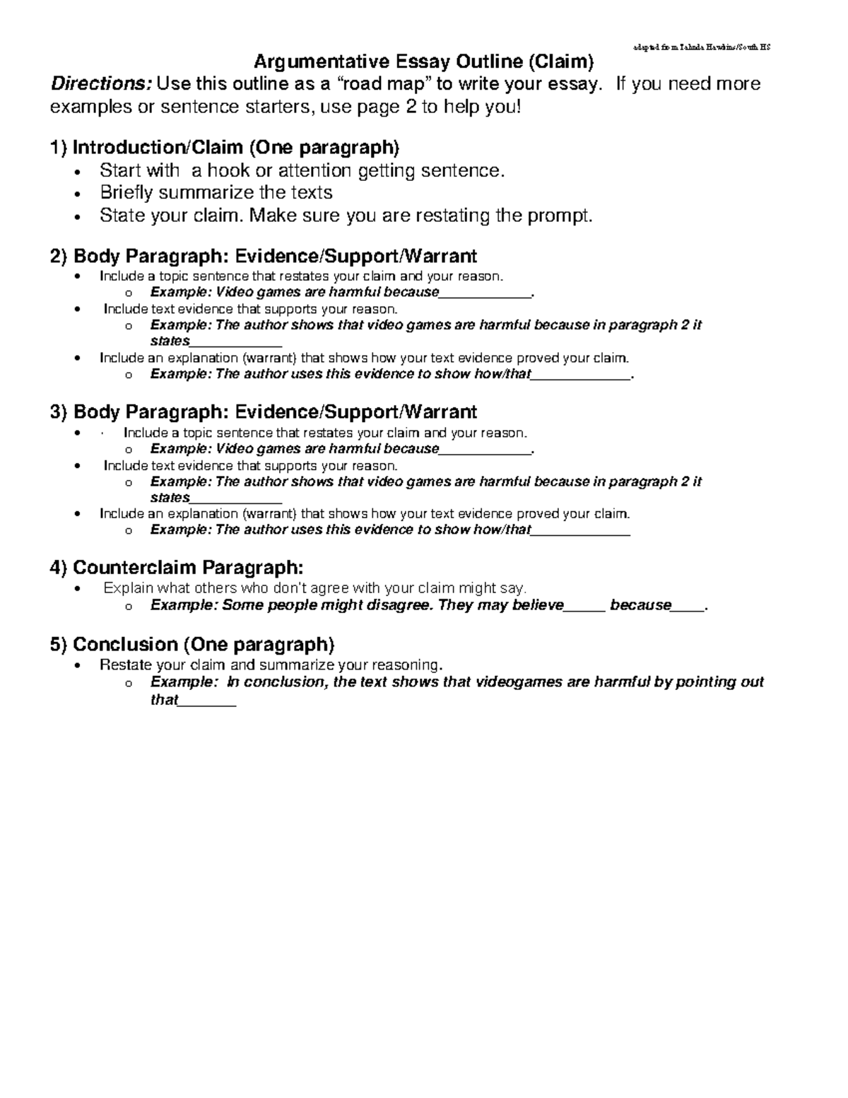 Argumentative Essay Outline - If you need more examples or sentence ...