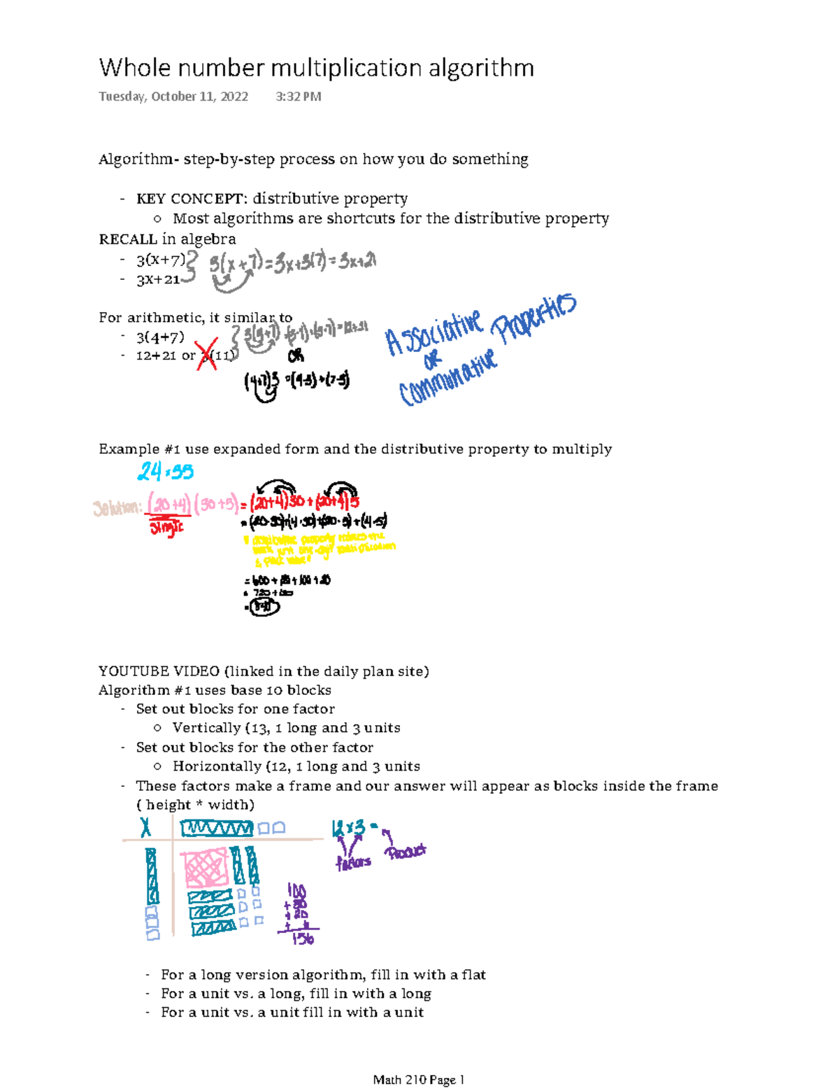 whole number multiplication - Algorithm- step-by-step process on how you do something KEY ...