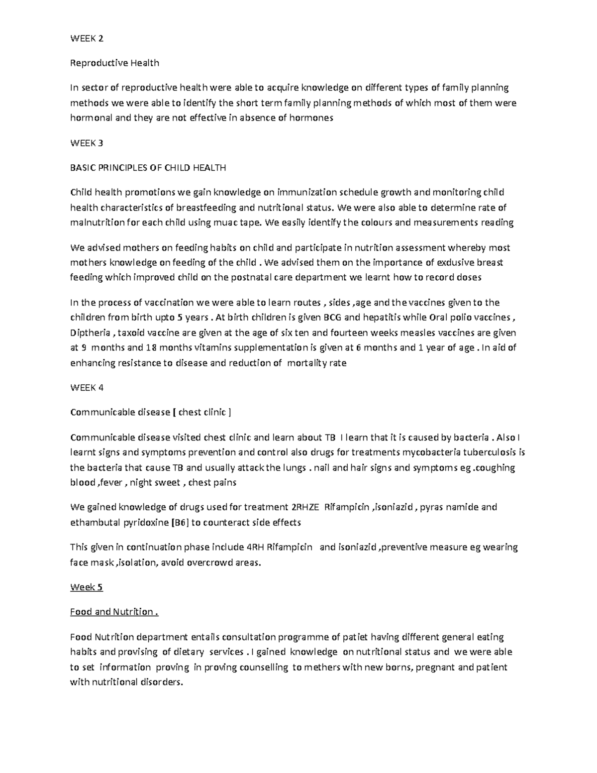 Brigid chelangat report from week 2 - Reproductive Health In sector of ...