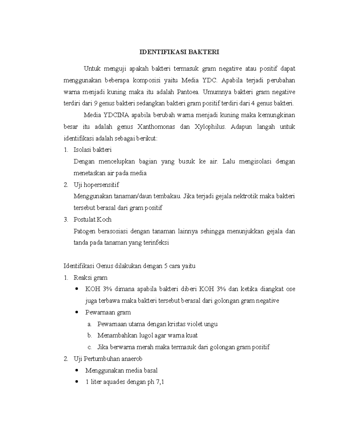 Identifikasi Bakteri - IDENTIFIKASI BAKTERI Untuk menguji apakah ...